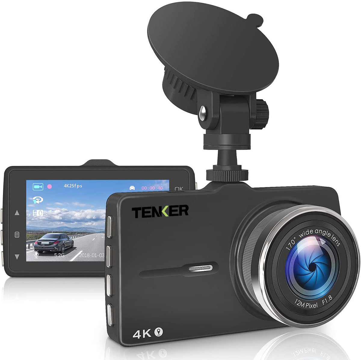 TENKER 4K Dash Cam with GPS and Speed, 3" Screen Dashboard Camera 2160 ...