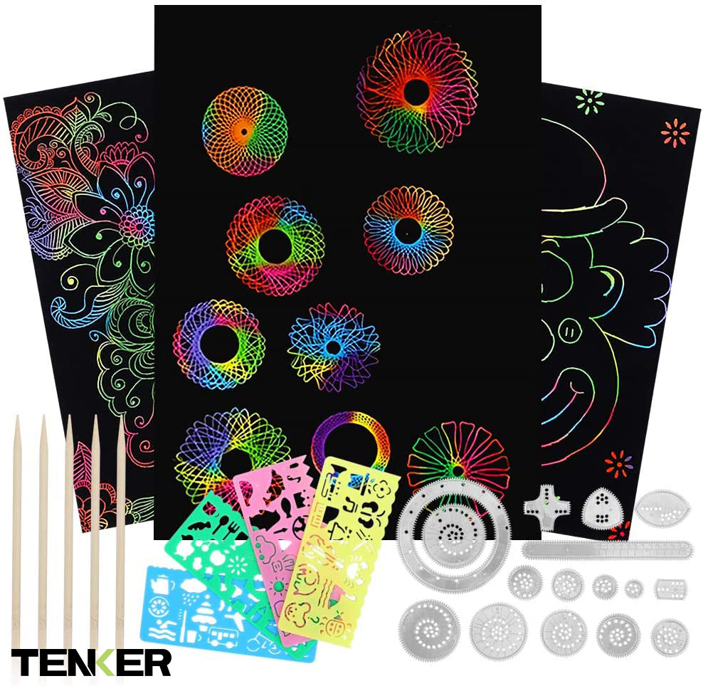 Tenker Scratch Paper Art Set 50 Piece Rainbow Magic Scratch Paper | Tenker